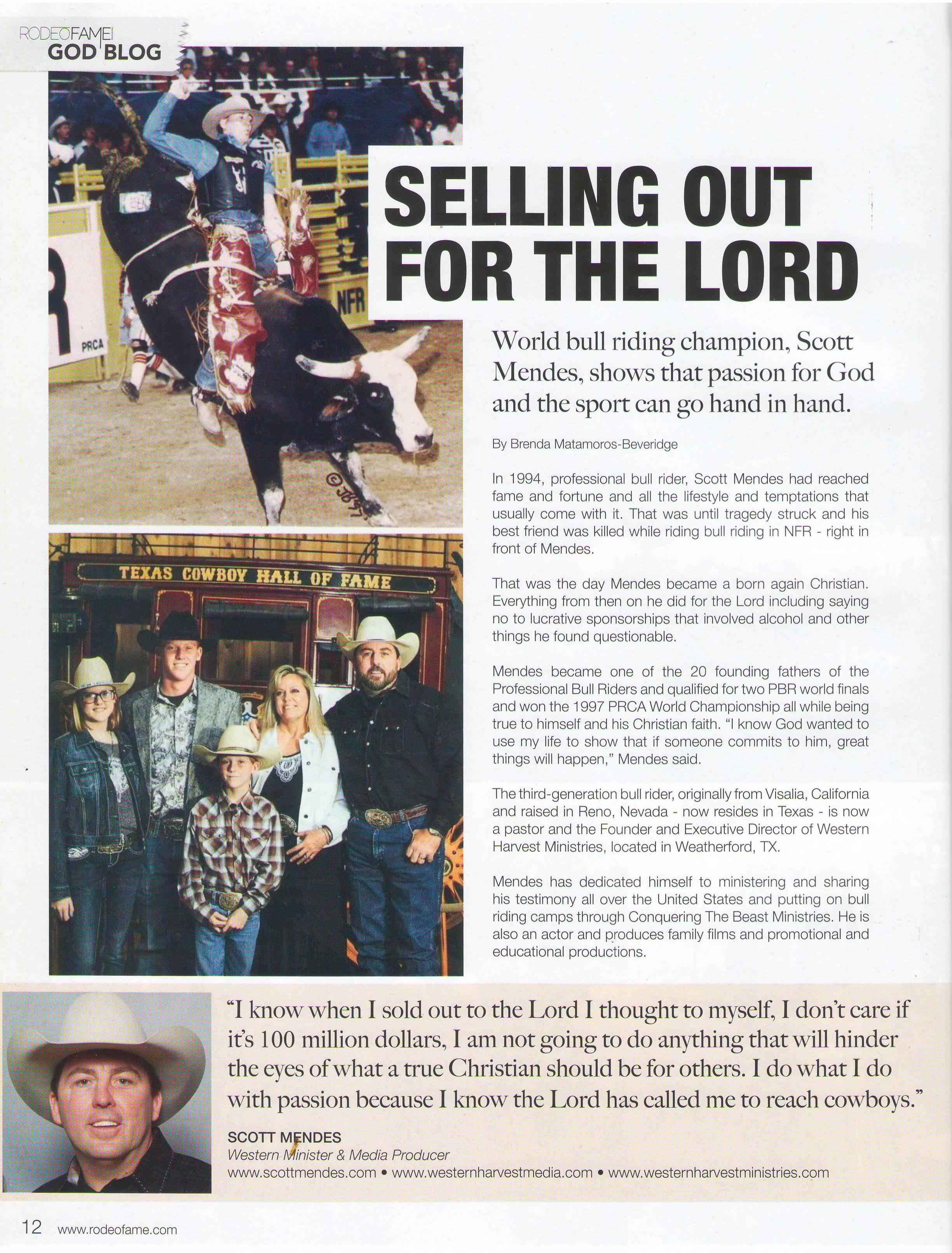 Rodeo Fame Magazine Article…Release at the Wrangler National Finals ...